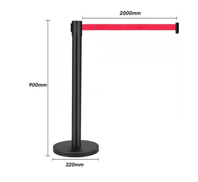Black Retractable Barrier Posts – Set of 4 with 2m Red Belts, 4-Way Co ...