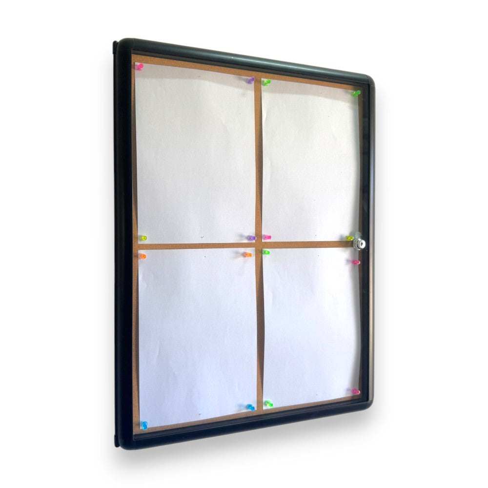 Lockable Indoor Cork Notice Board – Black Aluminum Frame, Fits 4x A4 ...