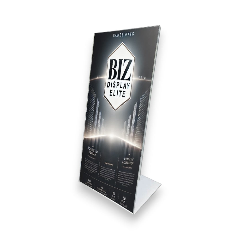 DL Sign Holder – Slant Back Clear Acrylic Display Stand – BIZ DISPLAY ELITE