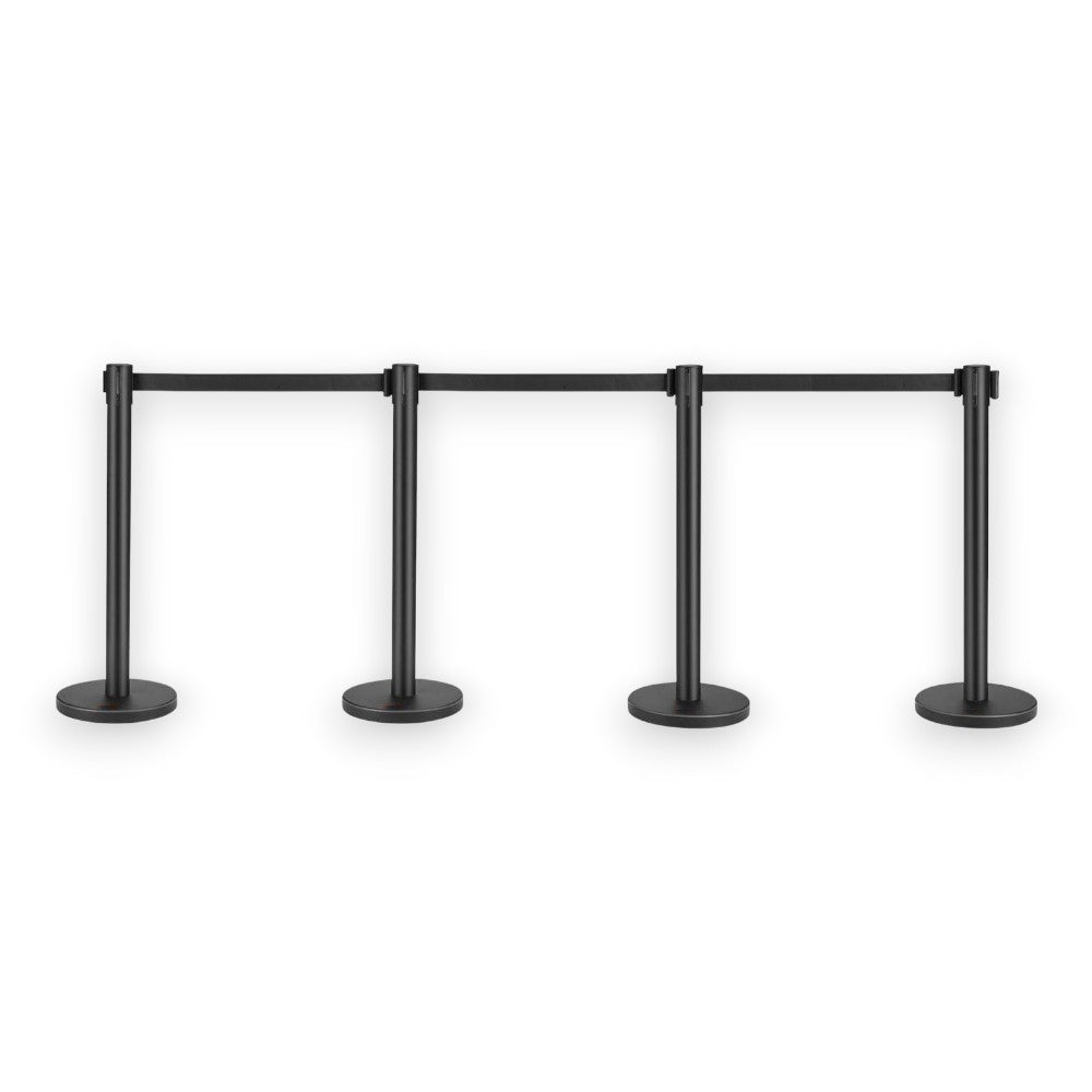 Black Retractable Barrier Posts – Set of 4 with 2m Black Belts, 4-Way ...