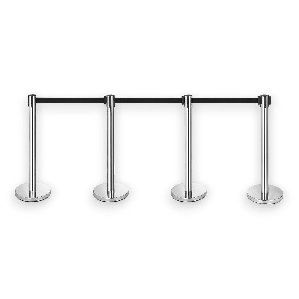 Silver Retractable Barrier Posts – Set of 4 with 2m Black Belts, 4-Way ...