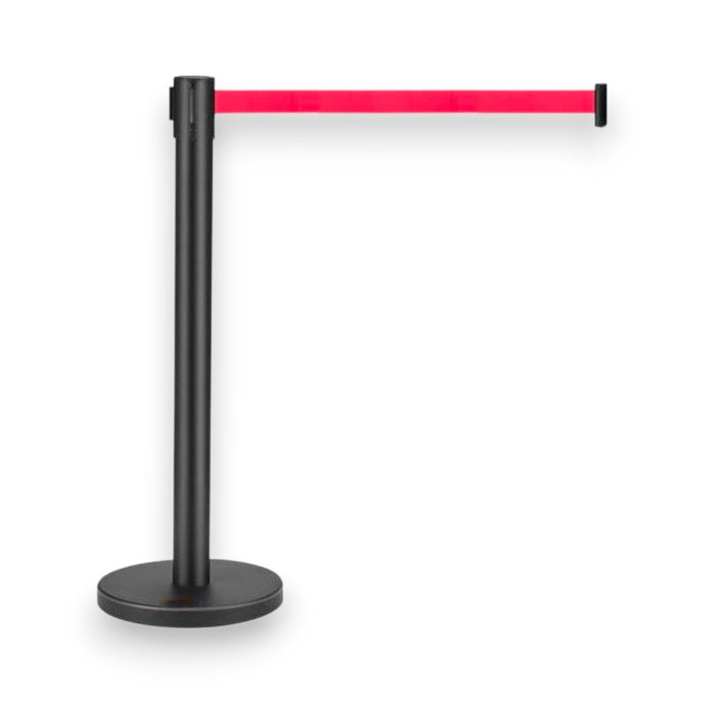Black Retractable Barrier Post – 2m Red Belt, 4-Way Connector, Weighte ...
