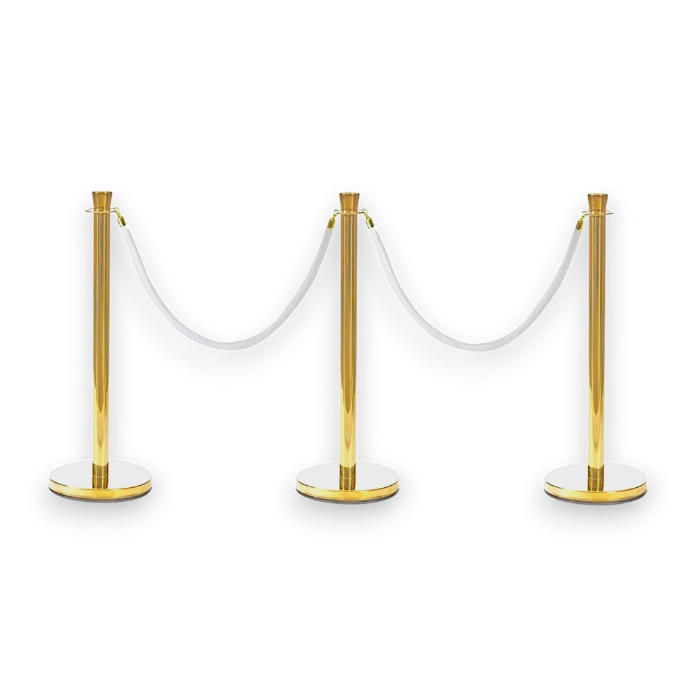 Gold Crowd Control Bollards Set of 3 Posts + 2 White Ropes – BIZ ...