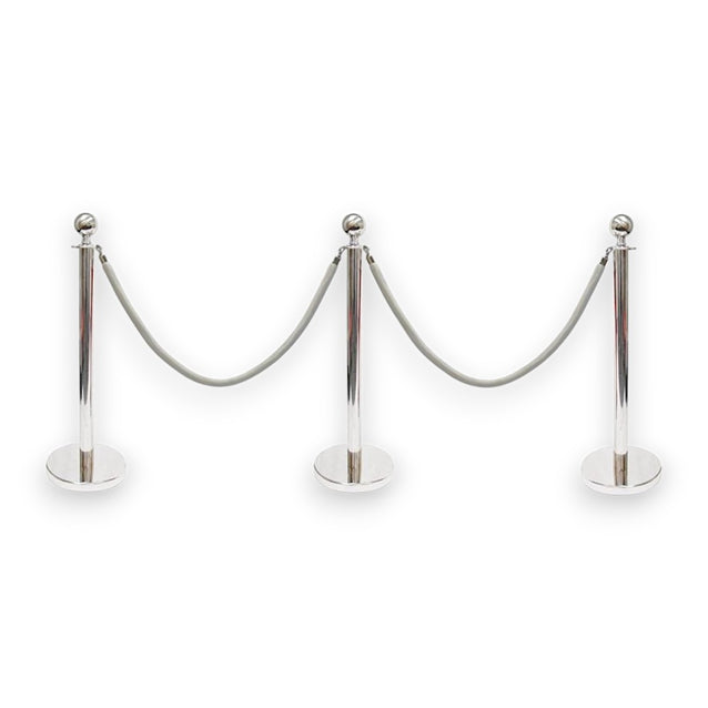 Silver Queue Bollard Post Set of 3 Posts + 2 White Ropes – BIZ DISPLAY ...