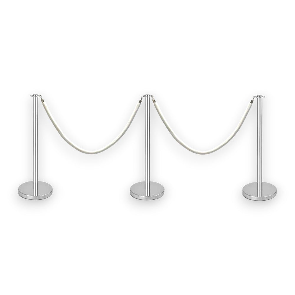 Silver Stanchions Crowd Control Set of 3 Posts + 2 White Ropes – BIZ ...
