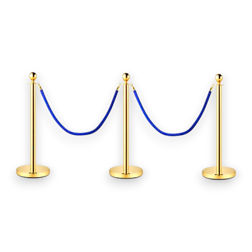 Gold Queue Bollard Post Set of 3 Posts + 2 Blue Ropes – BIZ DISPLAY ELITE