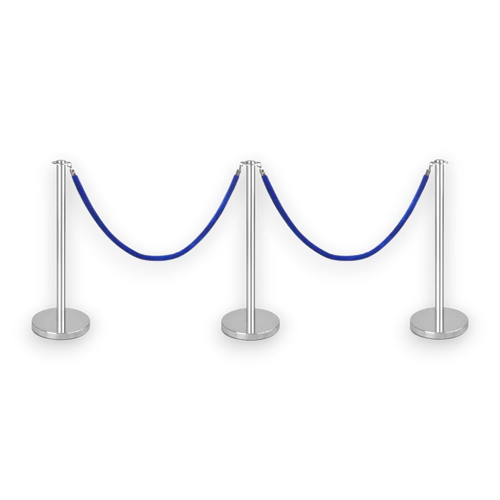 Silver Stanchions Crowd Control Set of 3 Posts + 2 Blue Ropes – BIZ ...