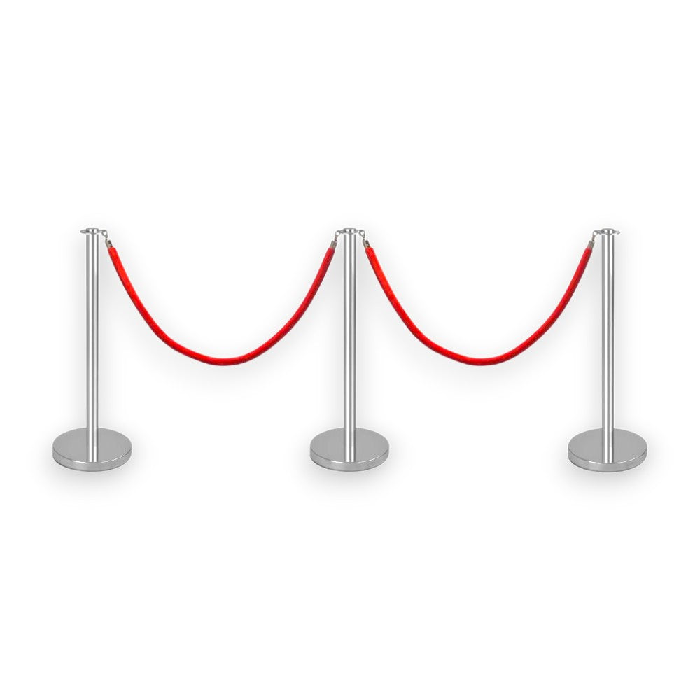 Silver Stanchions Crowd Control Set of 3 Posts + 2 Red Ropes – BIZ ...