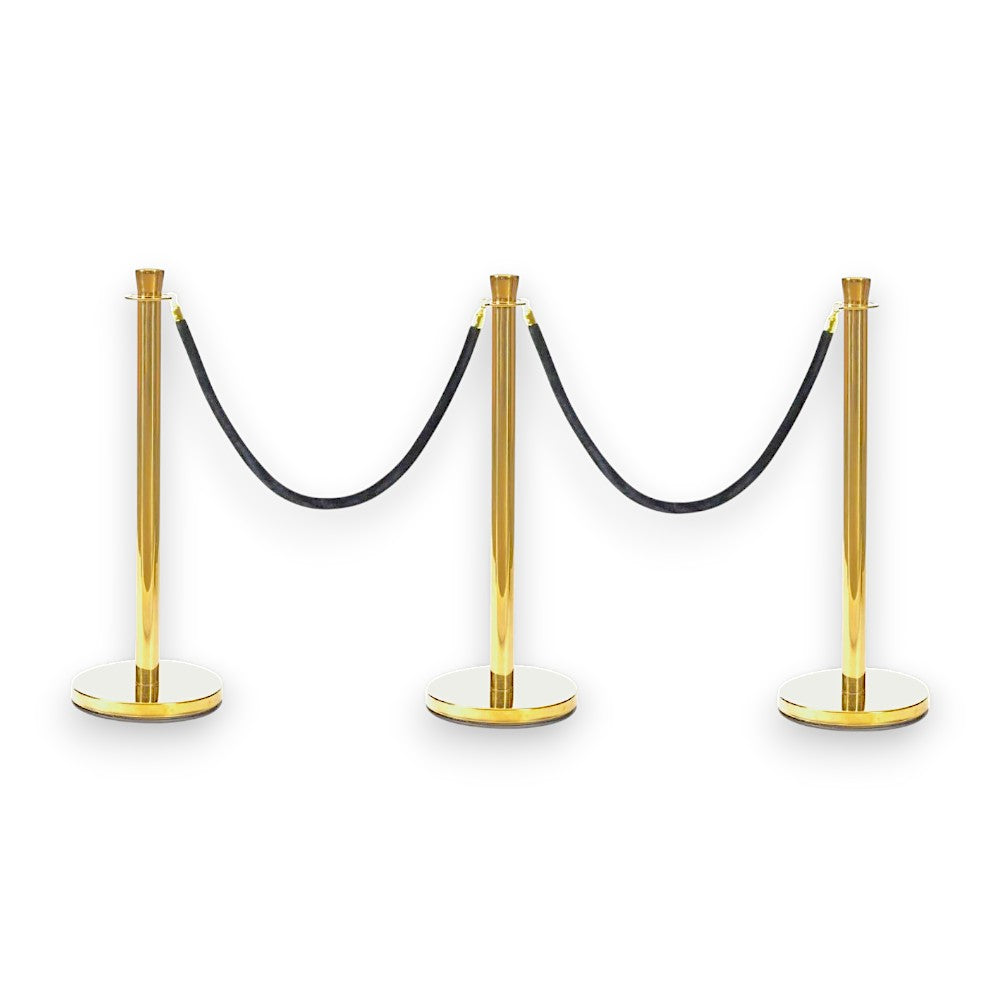 Gold Crowd Control Bollards Set of 3 Posts + 2 Black Ropes – BIZ ...
