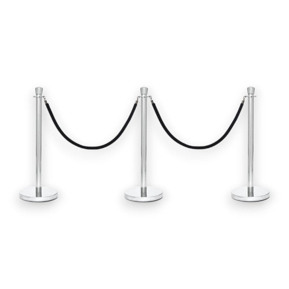 Silver Crowd Control Bollards Set of 3 Posts + 2 Black Ropes – BIZ ...