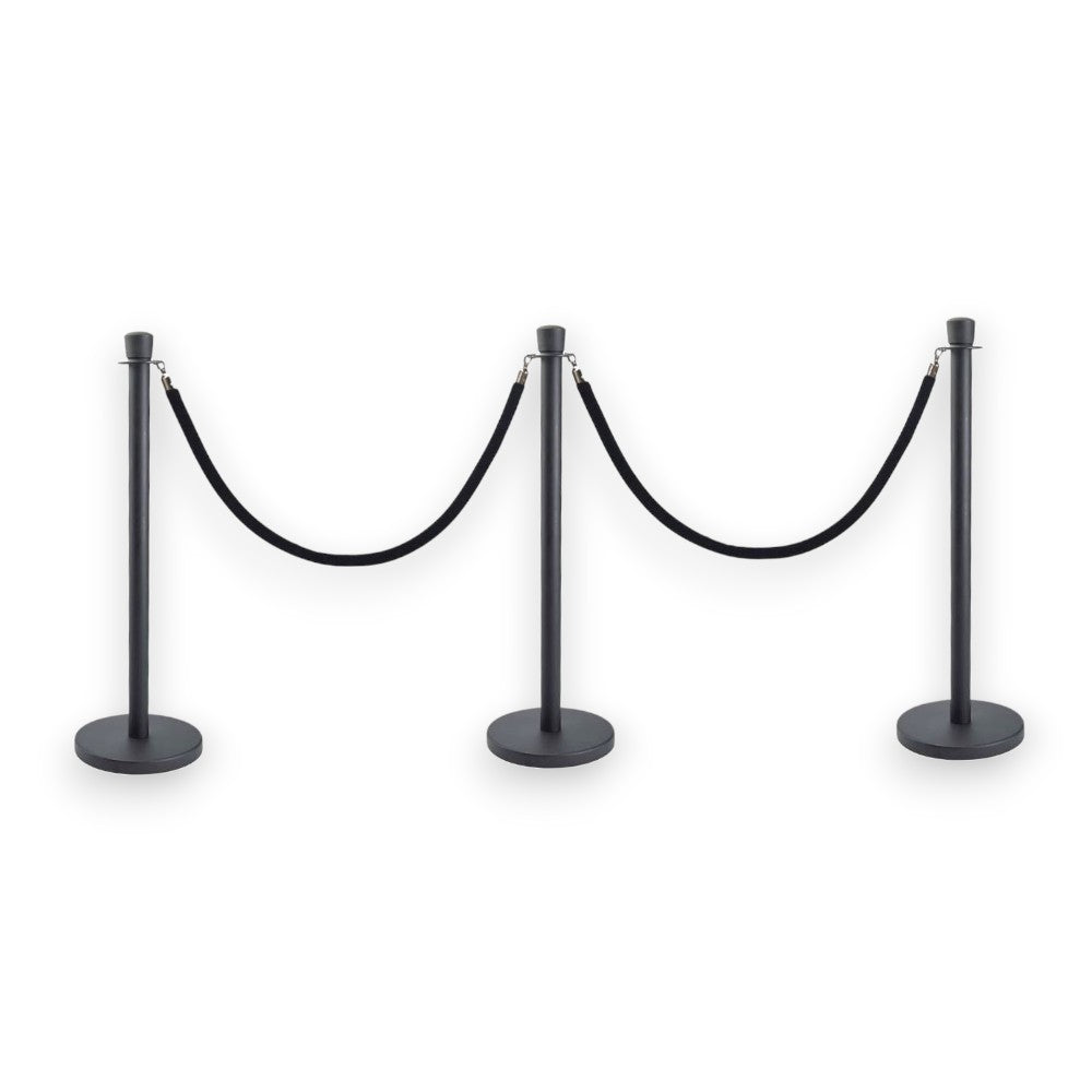Black Crowd Control Bollards Set of 3 Posts + 2 Black Ropes – BIZ ...