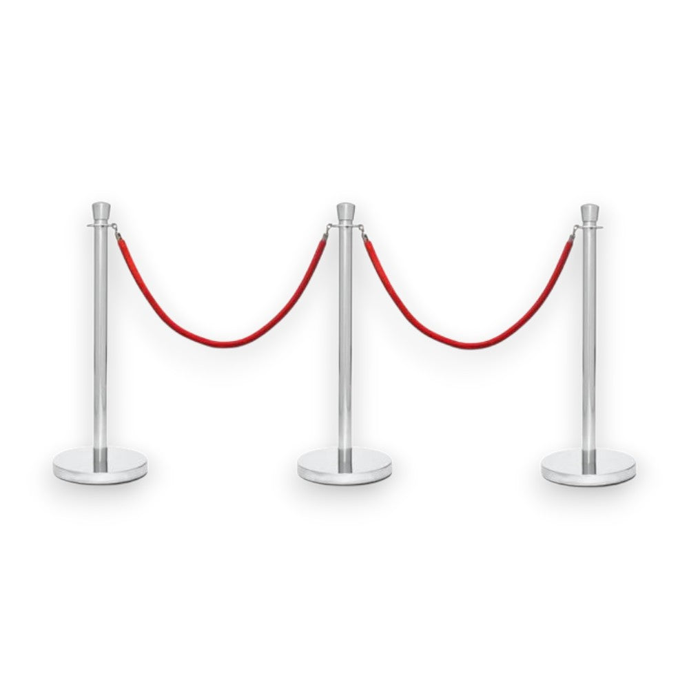 Silver Crowd Control Bollards Set of 3 Posts + 2 Red Ropes – BIZ ...