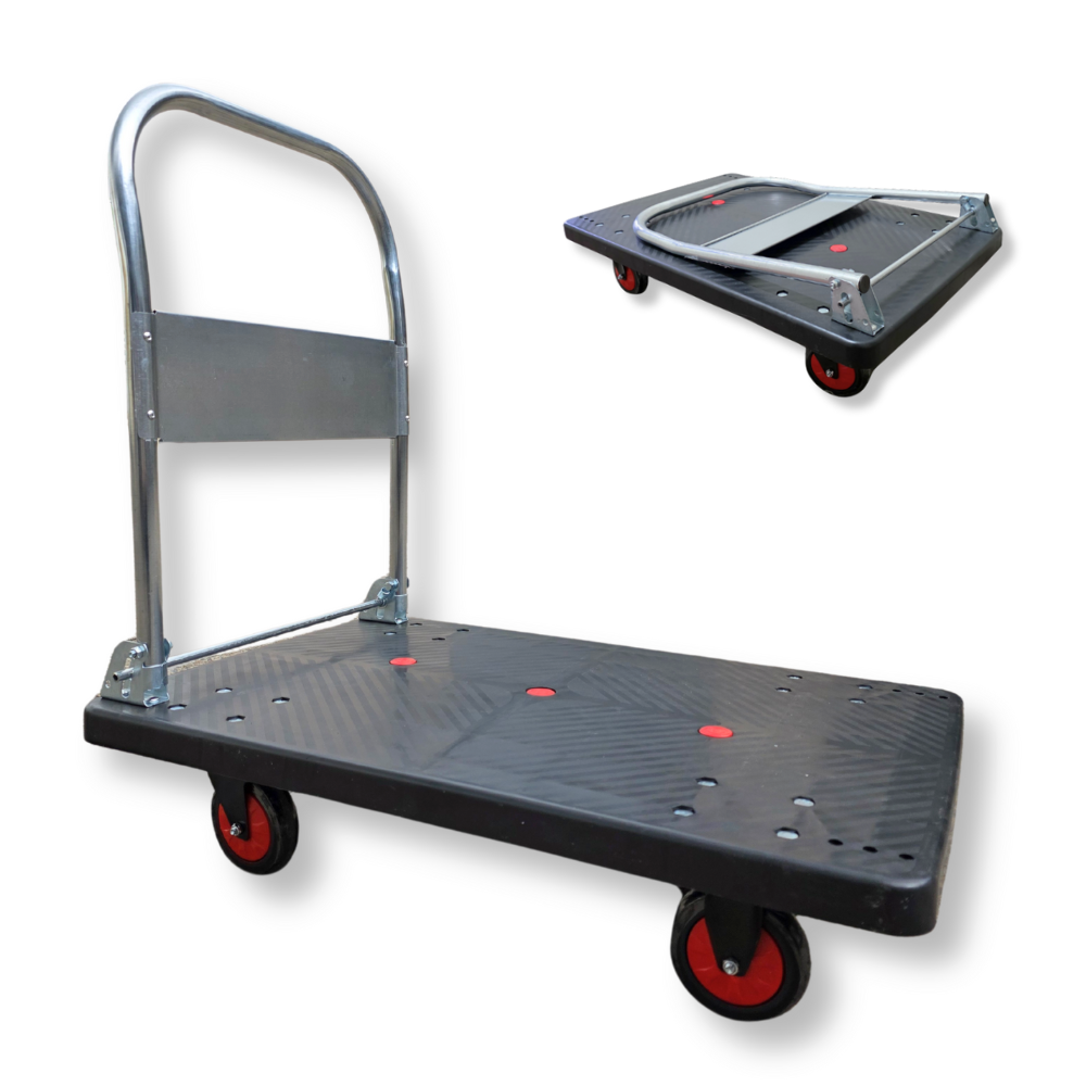 400kg Heavy-Duty Industrial Platform Trolley – 900×600mm Black with Si ...