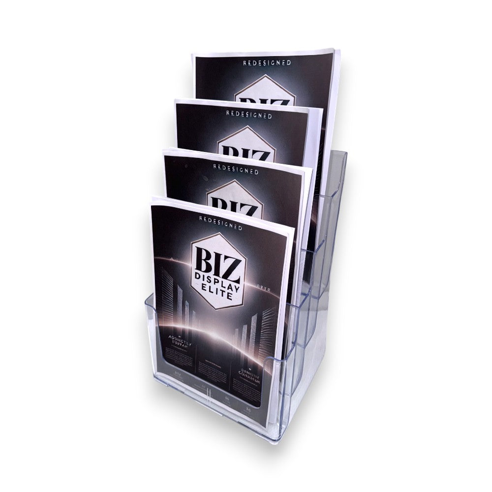 A4 Brochure Holder – 4-Tier Clear Acrylic Pamphlet Display Stand – BIZ ...